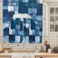Blue Patchwork Swag Curtains Valance and Tier Set, Modern Abstract Dark ...