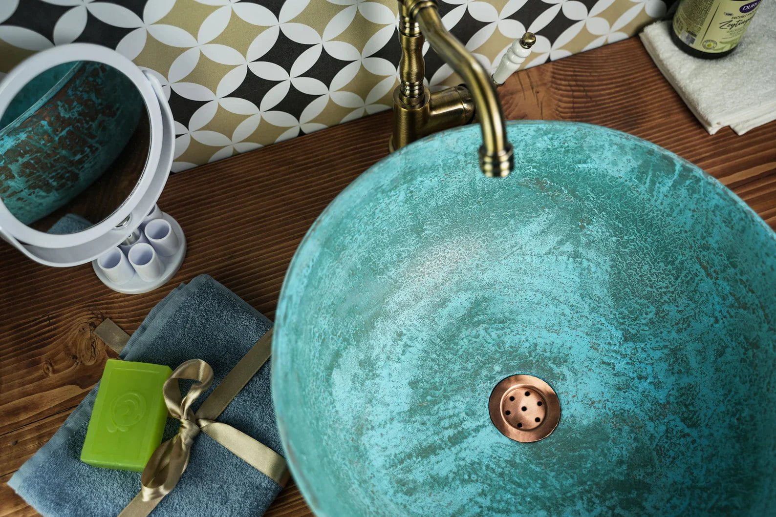 6.5" Handmade Blue Patina Copper Sink for Kitchen & Bathroom | Eco ...
