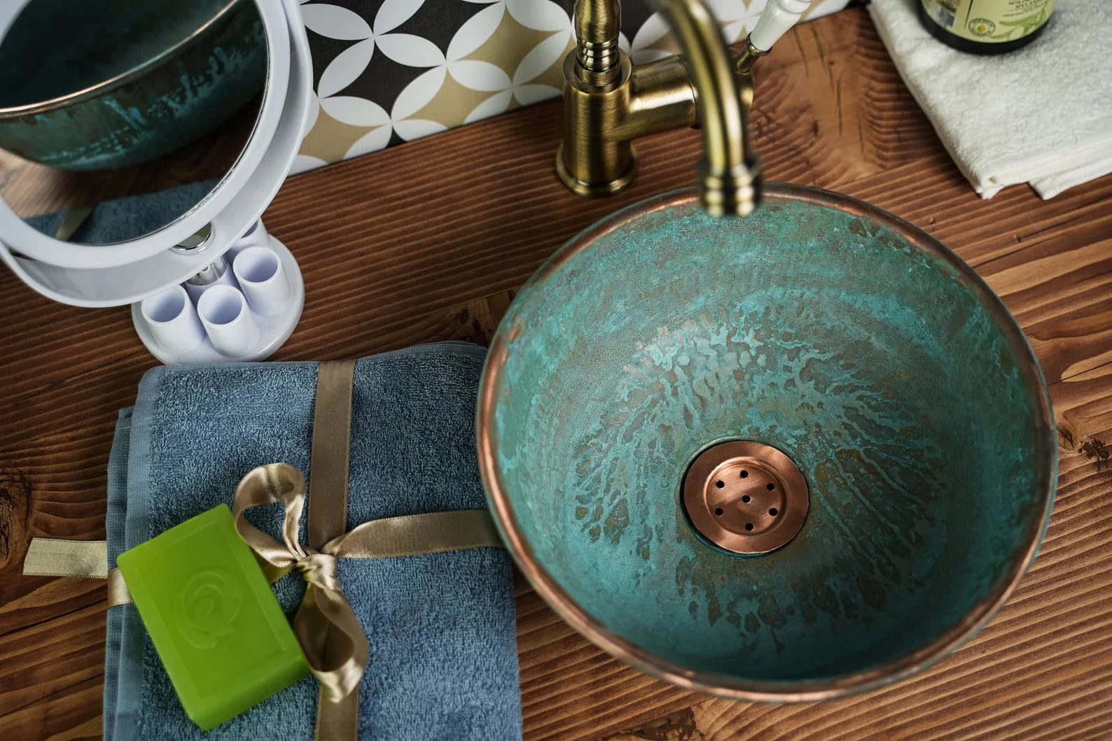 Blue Patina Copper Vessel & Drop-in Sink for Kitchen and Bathroom ...