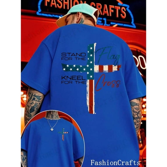 Blue Patriotic Christian T-Shirt: Stand For The Flag, Kneel For The ...