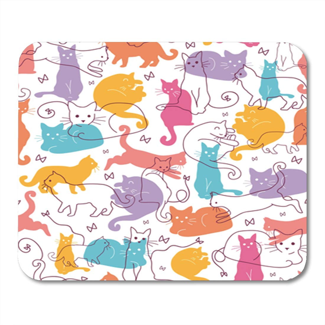 Blue Pattern Colorful Cats Cute and Orange Silhouette Modern Mousepad ...