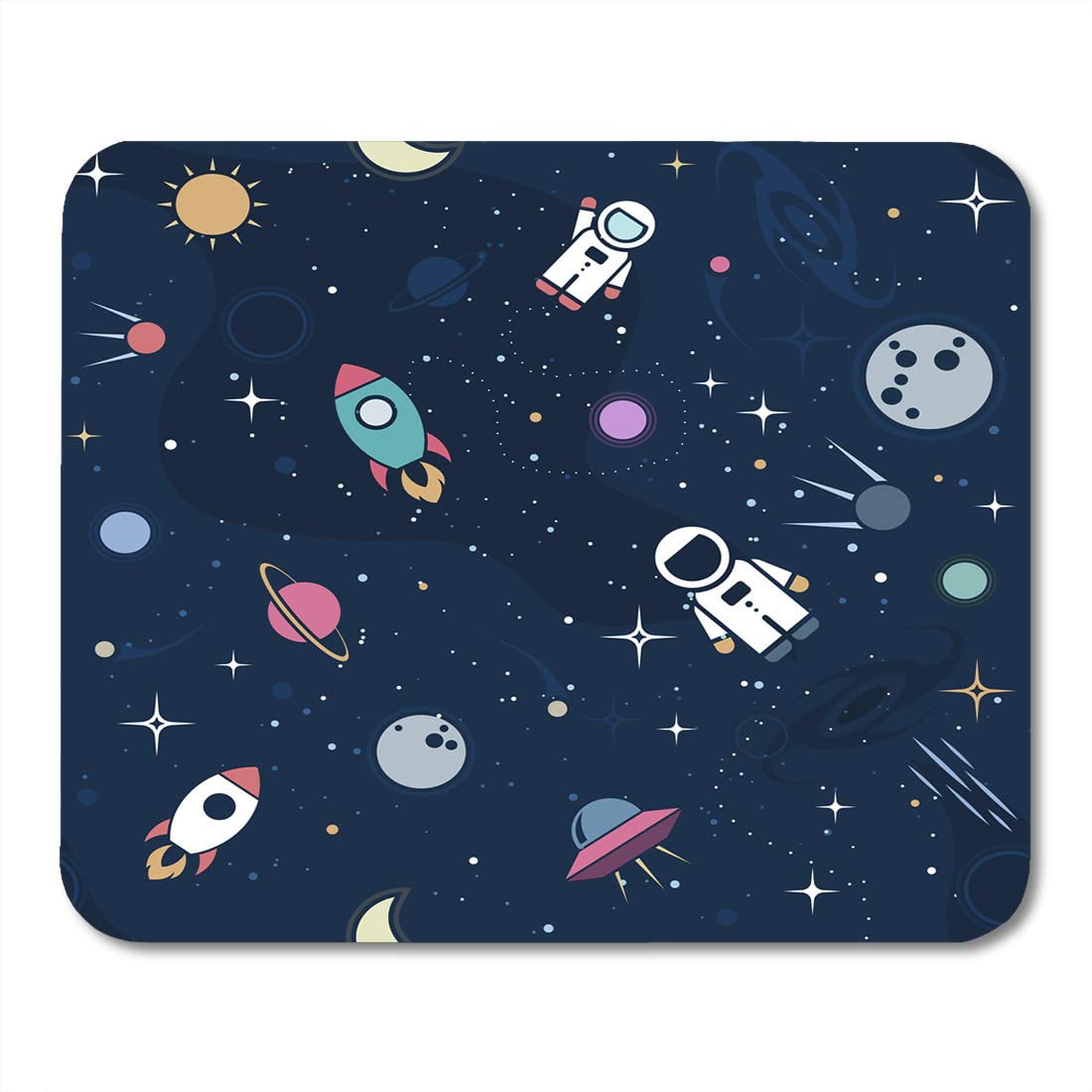 Blue Pattern Flat Space Cute Color Astronaut Spaceship Rocket Moon ...