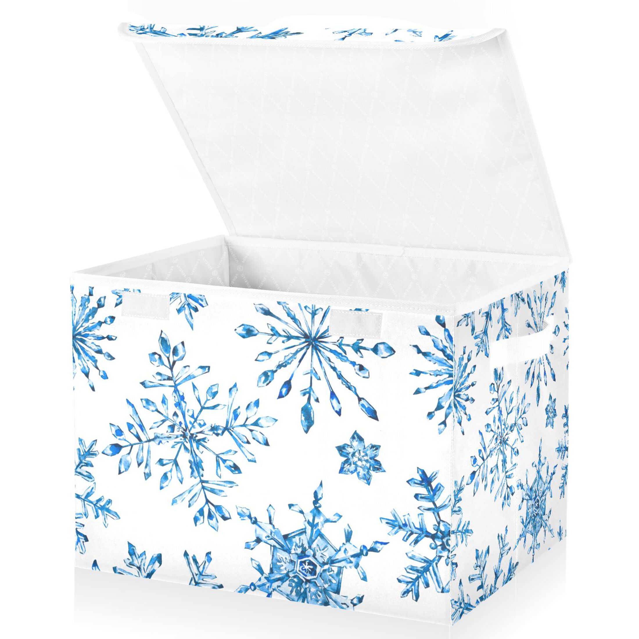 Blue Pattern with Snowflakes Large Lidded Storage Bin Foldable Storage ...