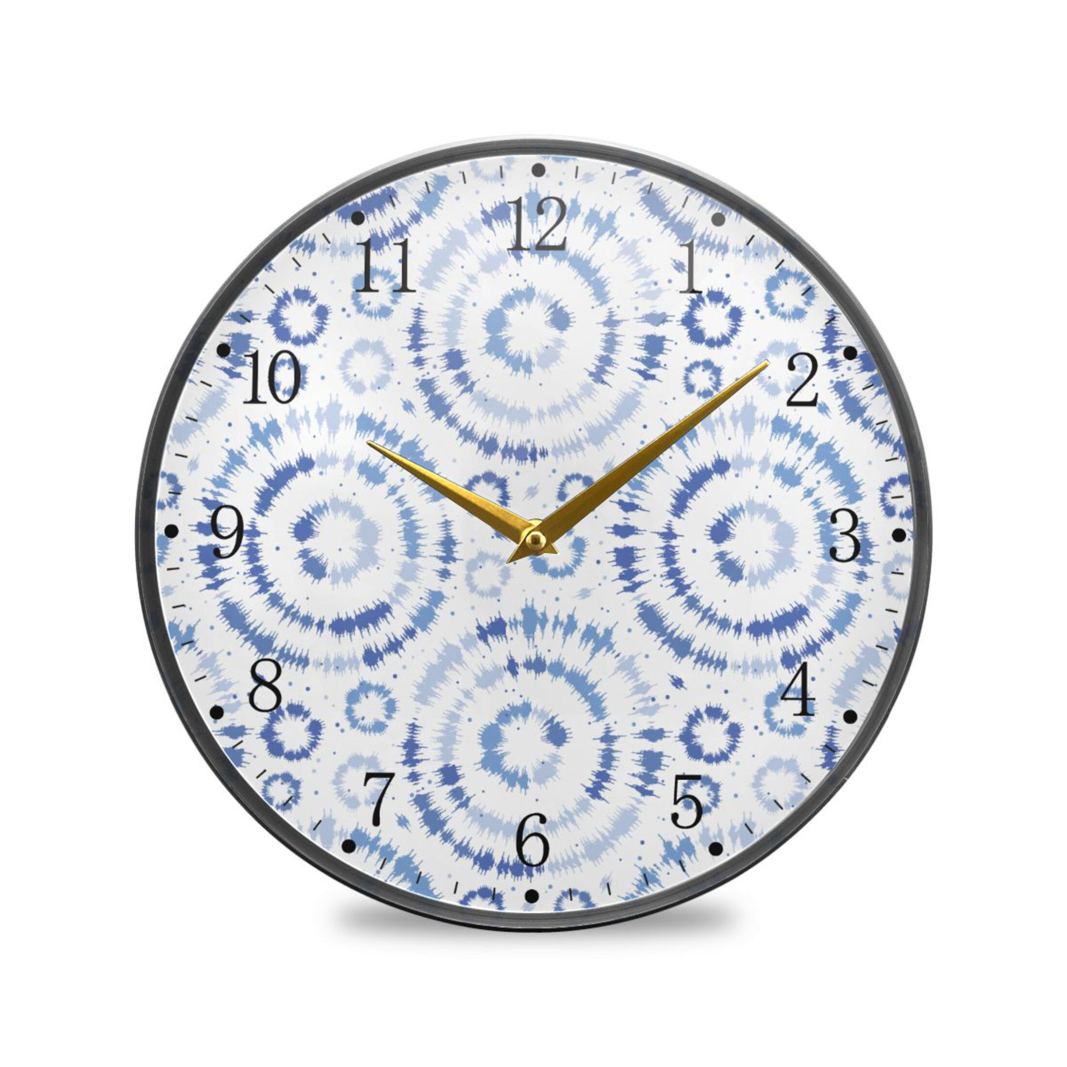 Blue Pattern with Tie Dye Acrylic Wall Clocks Quiet Round Clock Battery ...