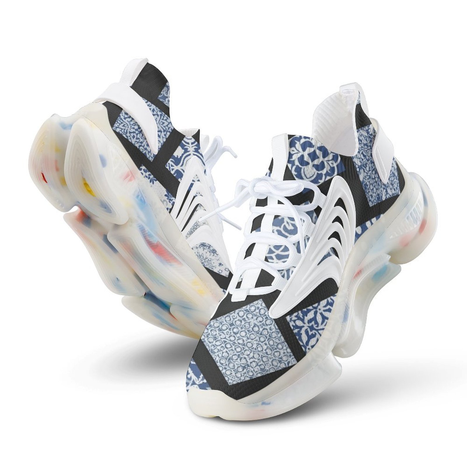Blue Patterned Diamond Tile Walking Shoes for Men Woman Lightweight ...