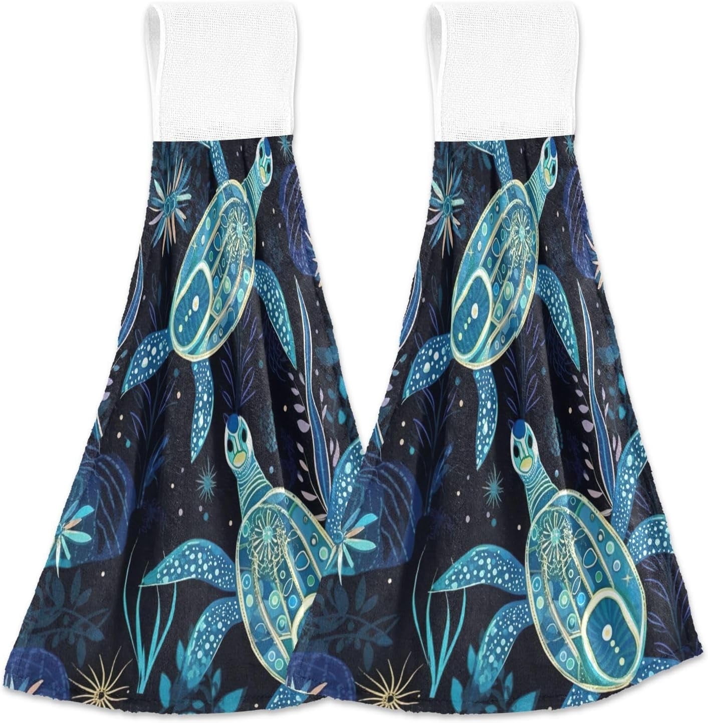 Blue Patterned Sea Turtle Hand Towels Set of 2 Soft Absorbent Kitchen ...