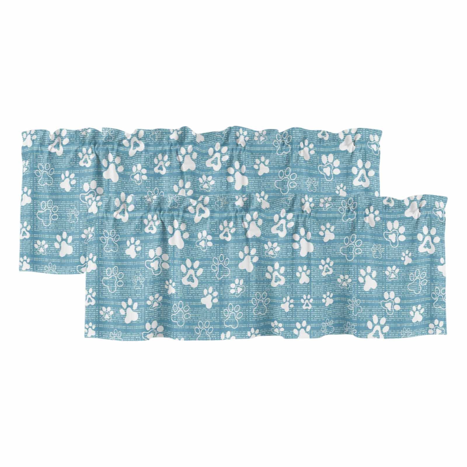 Blue Paw Print 2 Panels Kitchen Valance, Modern Classic Blue White ...