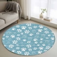 Blue Paw Print 4FT Round Area Rugs Modern Classic Blue White Animal ...