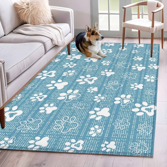 Blue Paw Print 4x6 Area Rugs for Living Room, Modern Classic Blue White ...