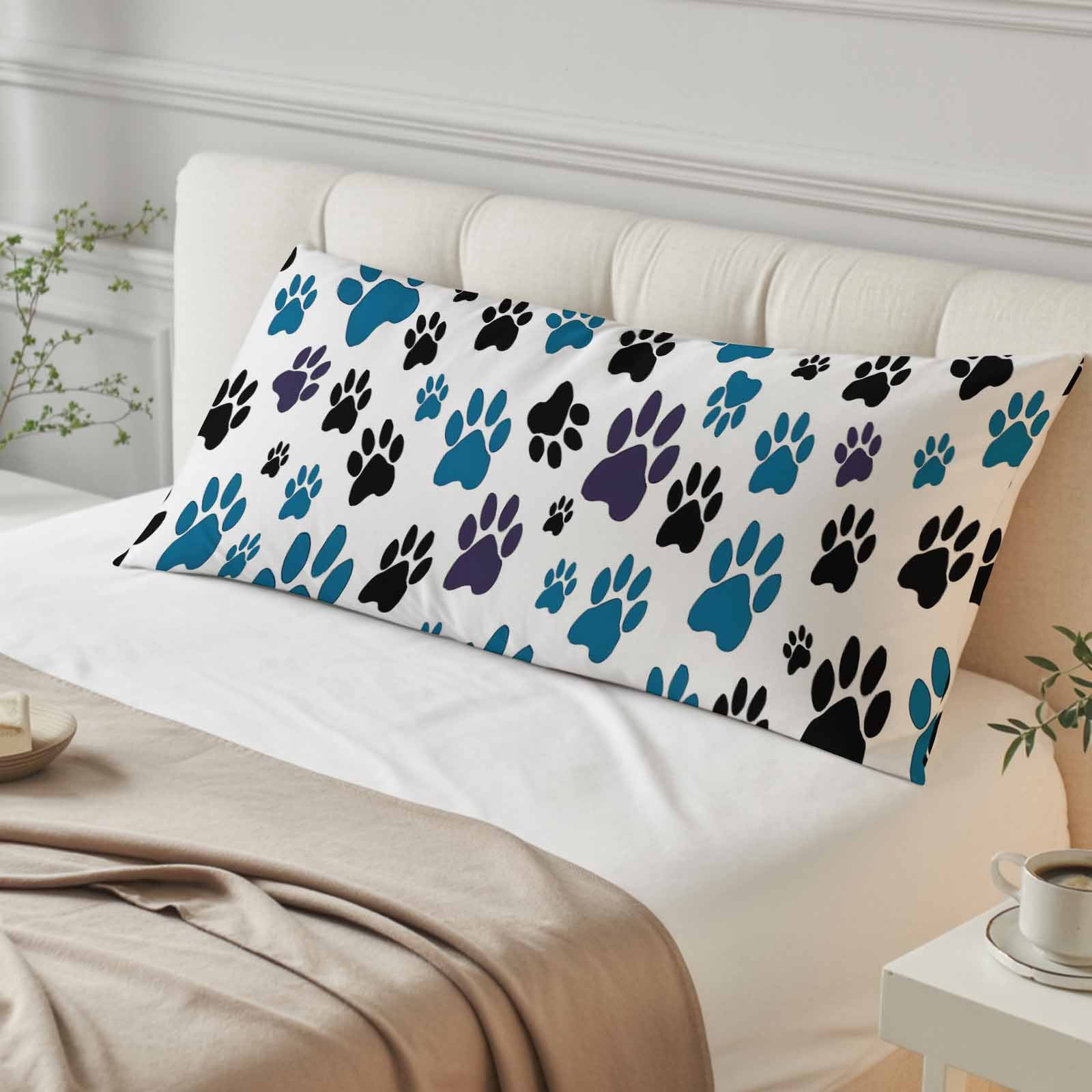 Blue Paw Print Body Pillow Cover, Pillowcase Protectors with Zipper ...