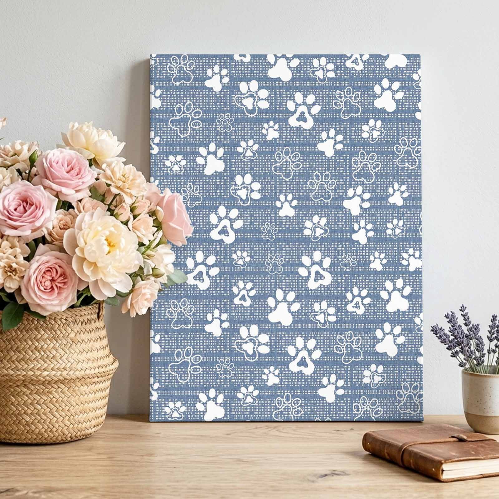Blue Paw Print Canvas Wall Art for Living Room, Classic Blue White ...
