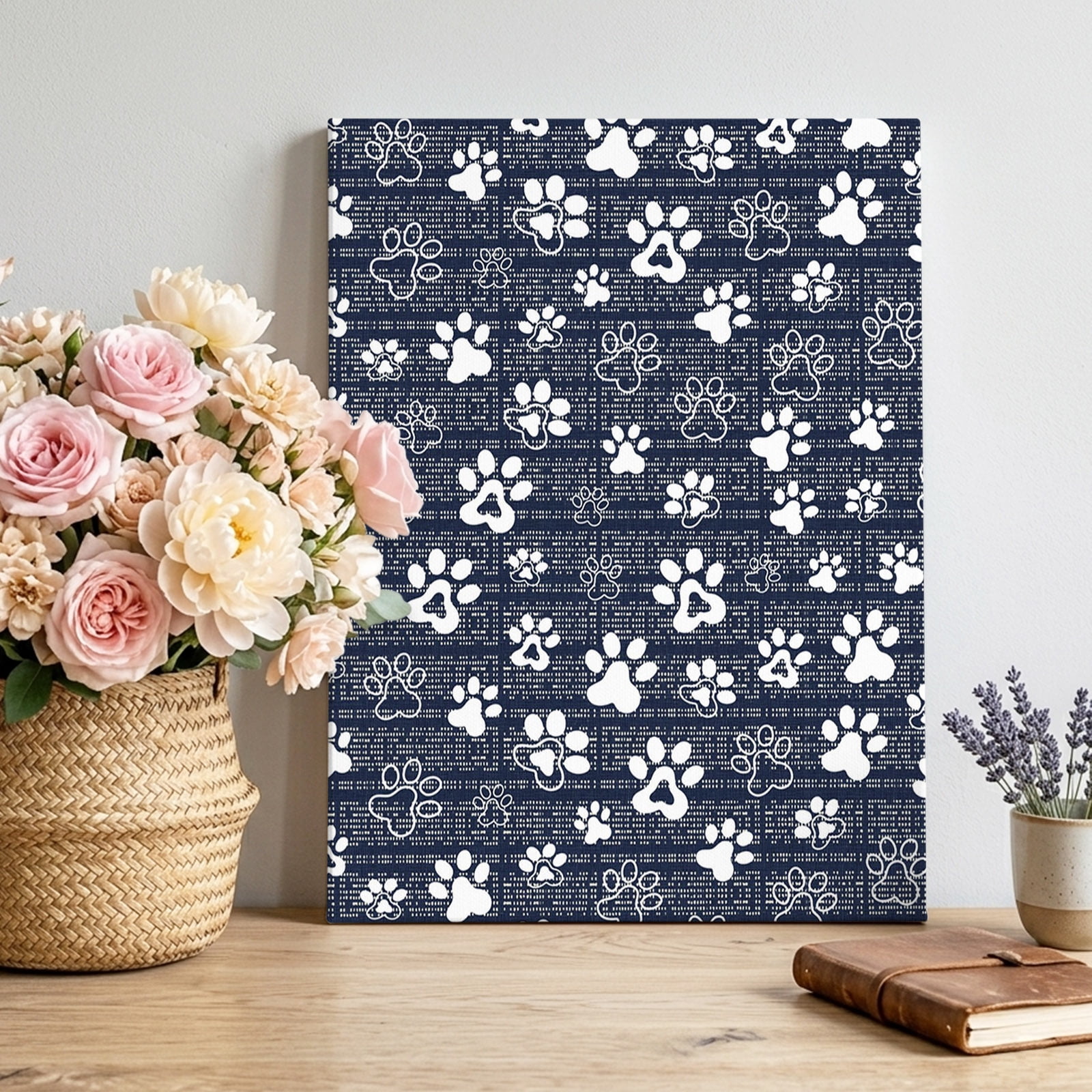 Blue Paw Print Canvas Wall Art for Living Room, Modern Classic Dark ...