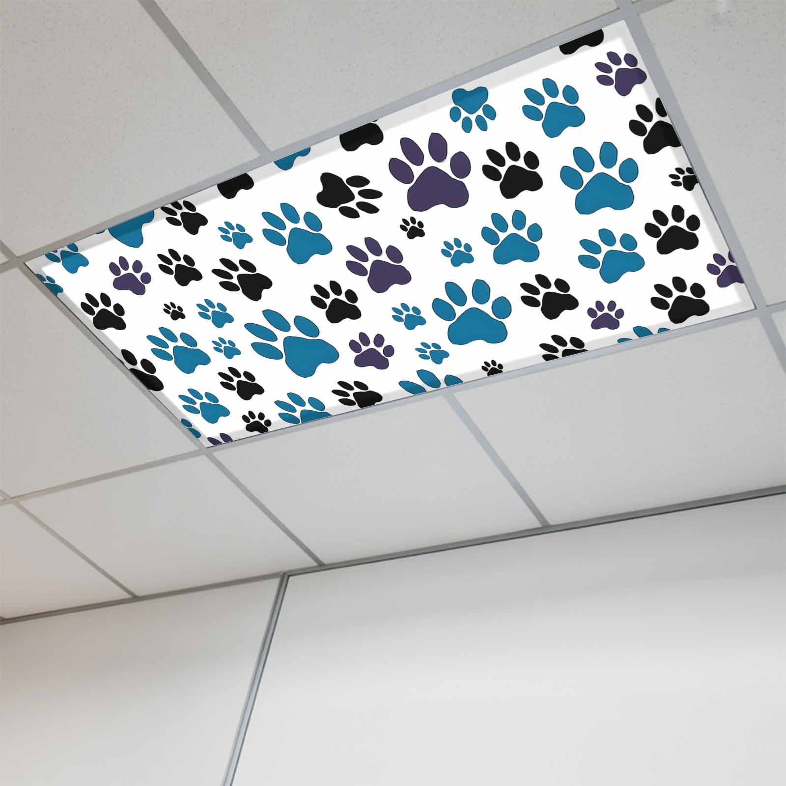 Blue Paw Print Fluorescent Light Covers, Black Animals Cat Dog Colored ...