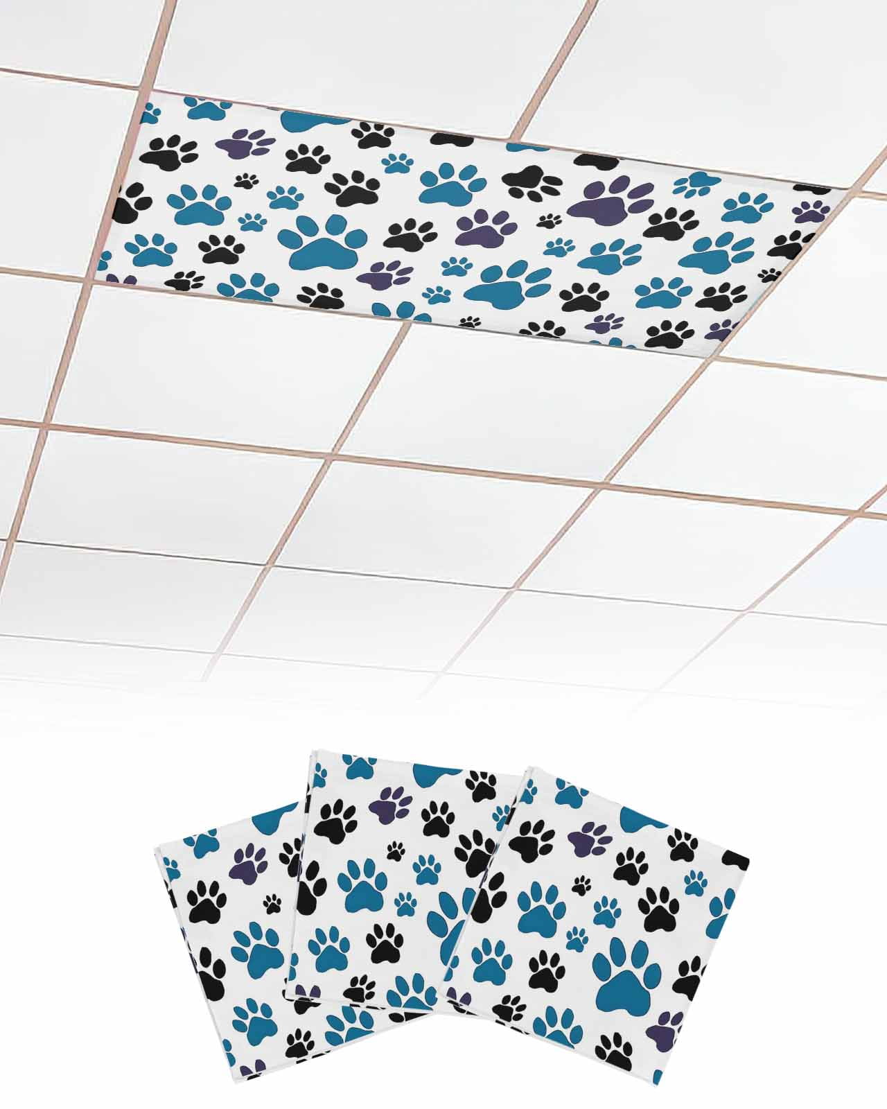 Blue Paw Print Fluorescent Light Covers for Ceiling Lights 4x2 feet,3 ...