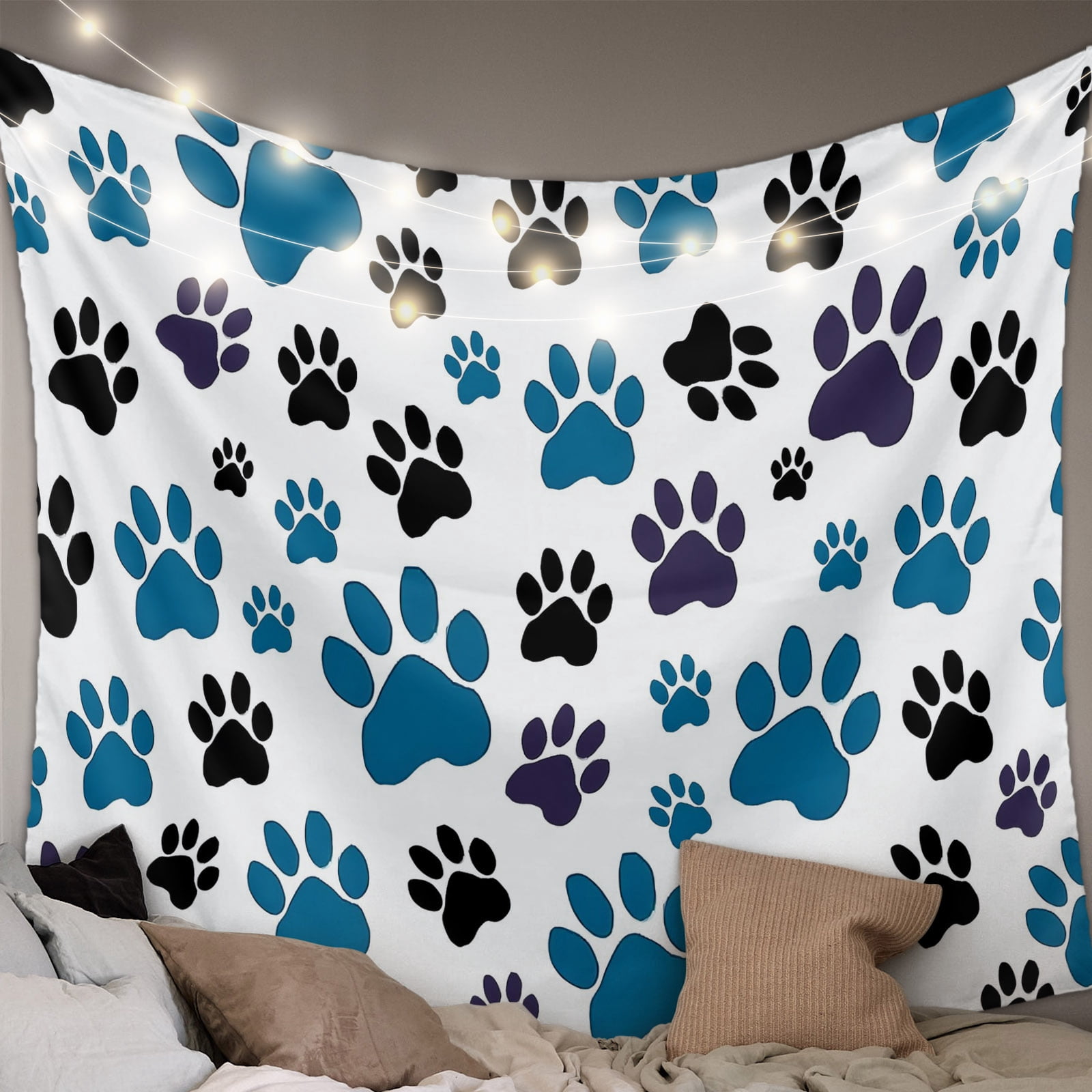 Blue Paw Print Large Tapestry for Bedroom Wall Hanging Tapestry, Black ...