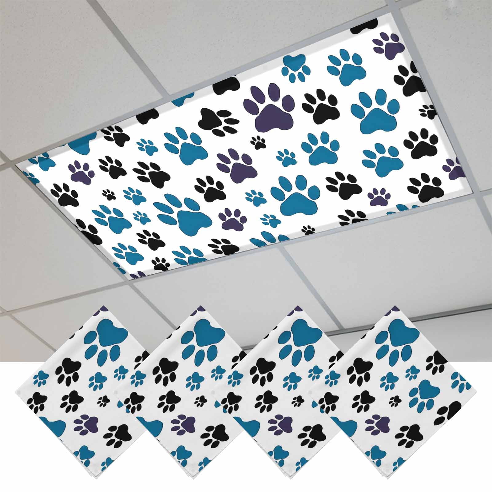 Blue Paw Print Magnetic Fluorescent Light Covers for Ceiling Lights ...