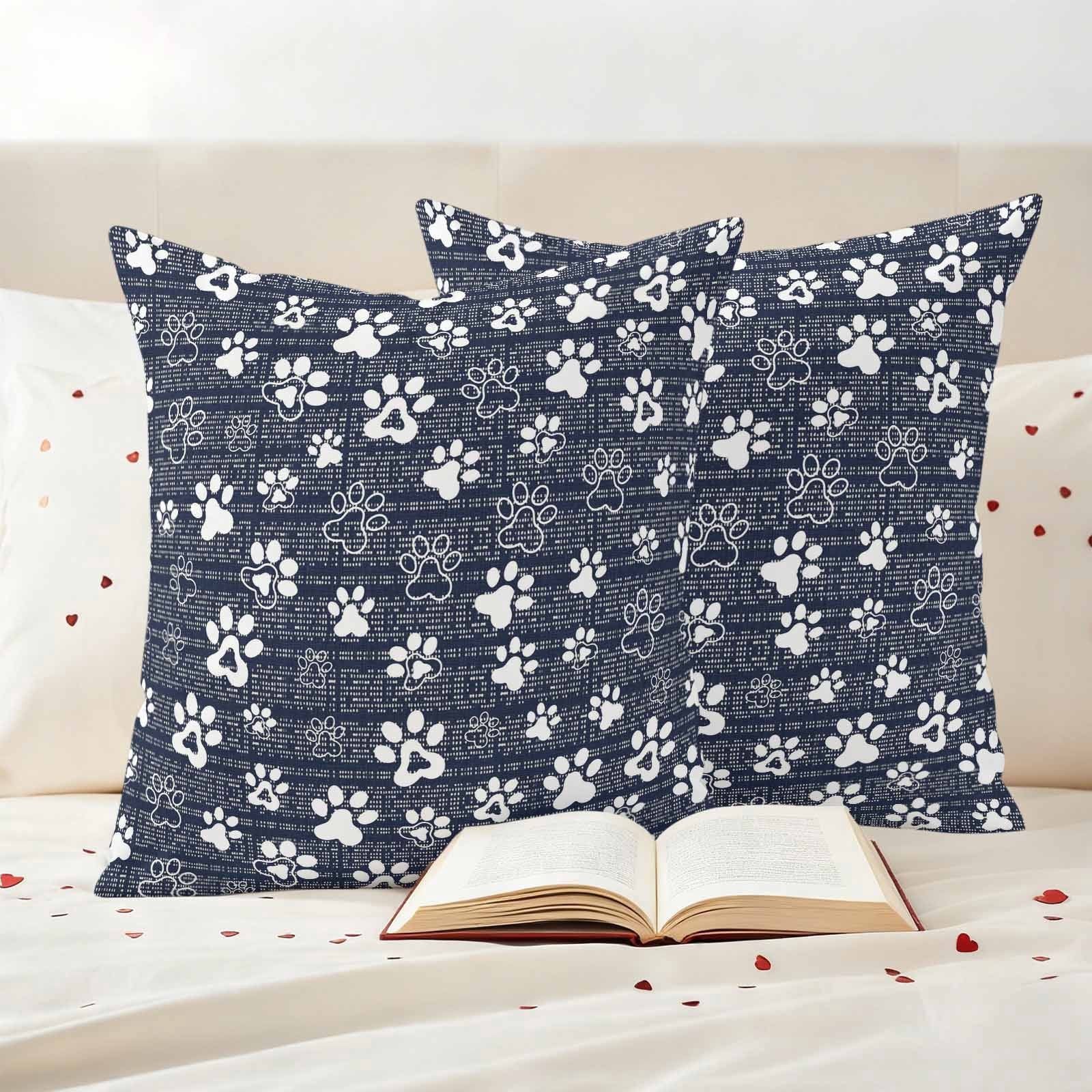 Blue Paw Print Outdoor Throw Pillow Covers Set of 2, Modern Classic ...