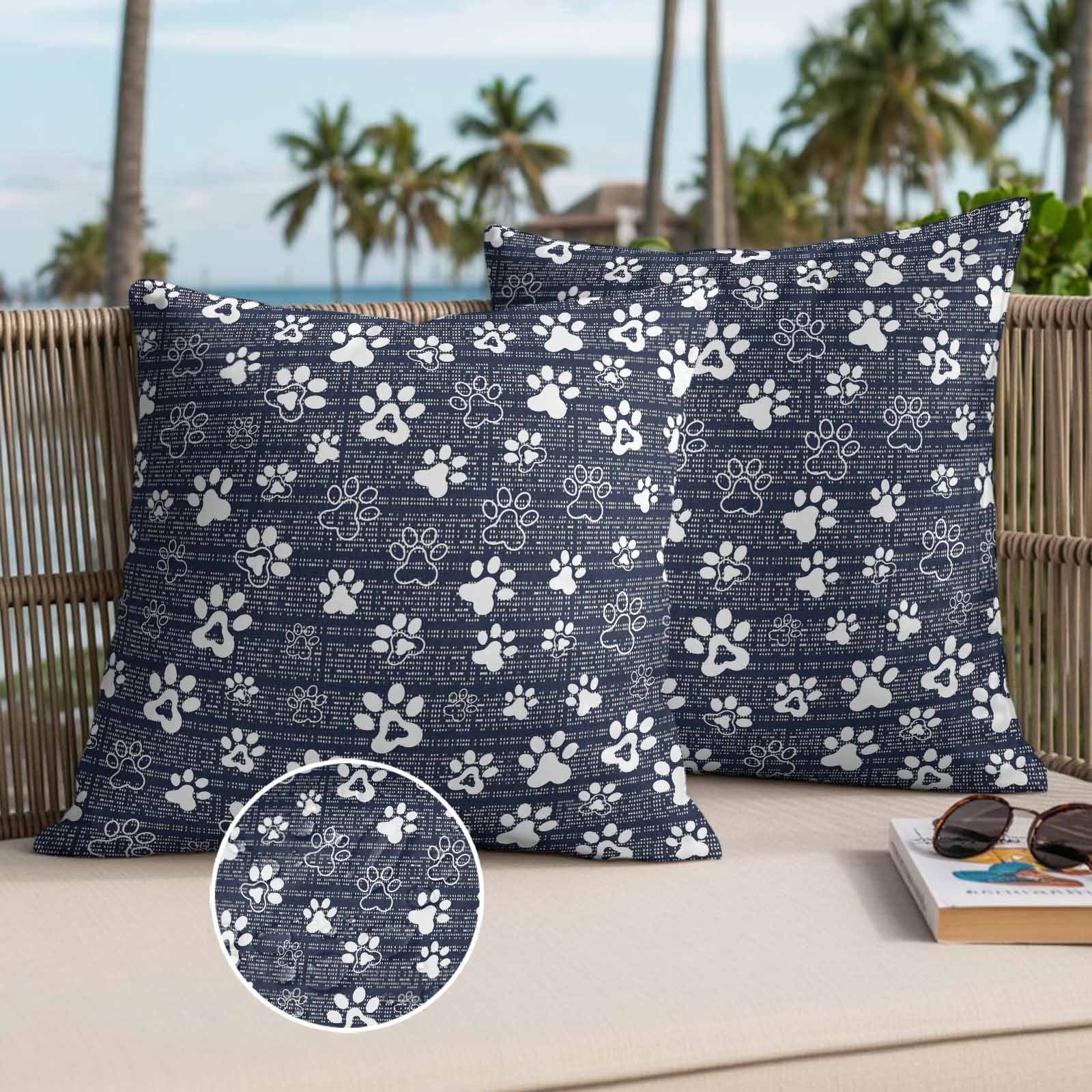 Blue Paw Print Outdoor Waterproof Throw Pillow Covers Set of 2, 16"x16 ...