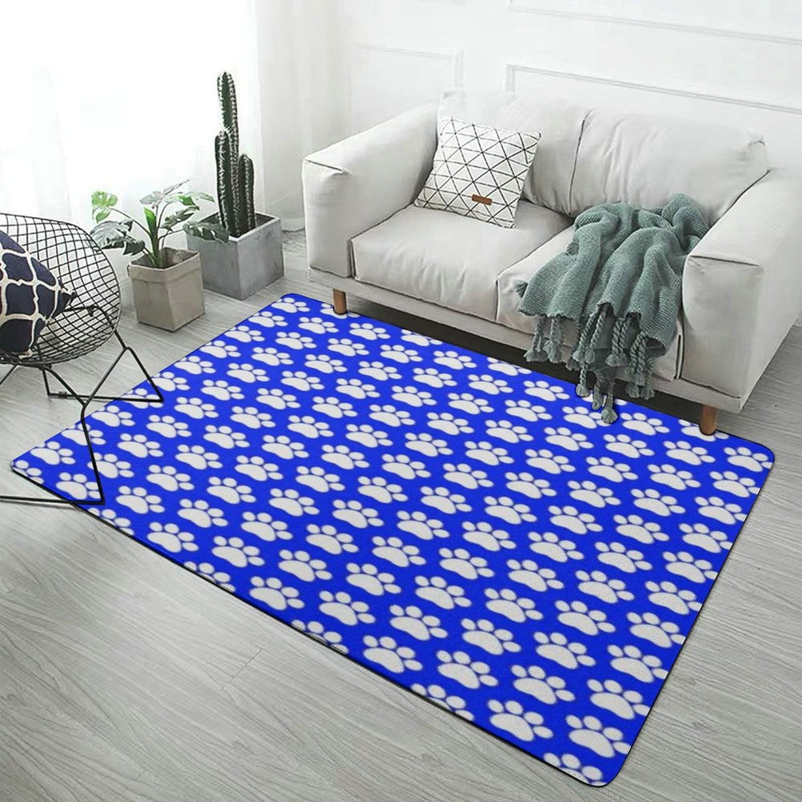 Blue Paw Print Pattern Carpets for Living Room Luxury Rations Sofa ...