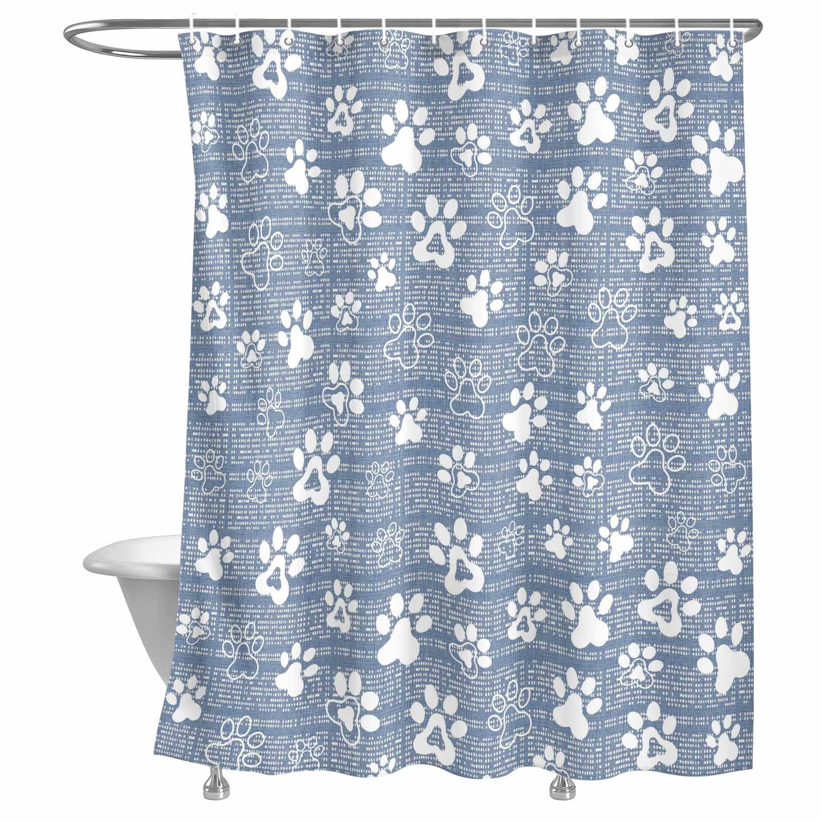 Blue Paw Print Shower Curtain, Classic Blue White Animal Large Paw ...