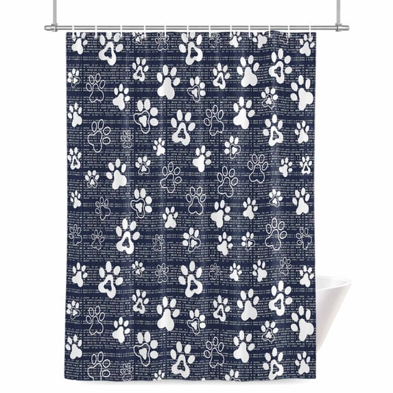 Blue Paw Print Shower Curtain, Modern Classic Dark Blue White Animal ...