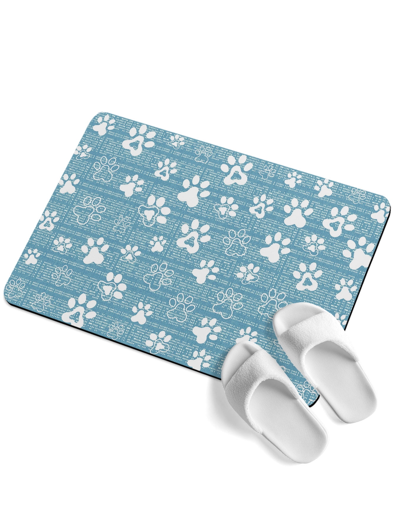 Blue Paw Print Soft Diatomaceous Earth Mat, Modern Classic Blue White ...