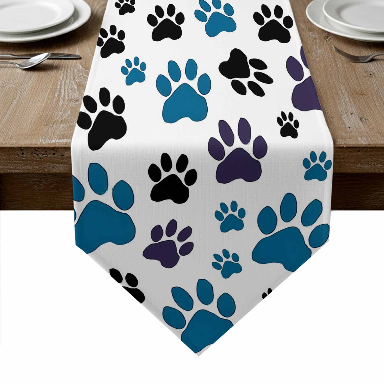 Blue Paw Print Table Runner Linen Burlap Table Runner 36 Inches Small ...