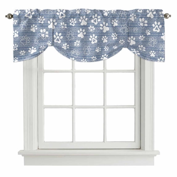 Blue Paw Print Tie Up Valance Curtains Classic Blue White Animal Large ...