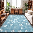 Blue Paw Print Washable Area Rug 3 x 5 ft Modern Classic Blue White ...