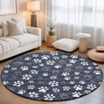 Blue Paw Print Washable Round Area Rug 5 ft, Modern Classic Dark Blue ...