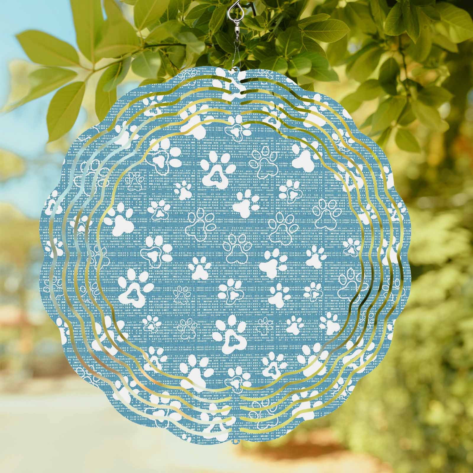 Blue Paw Print Wind Spinner for Garden Yard 10In, Modern Classic Blue ...