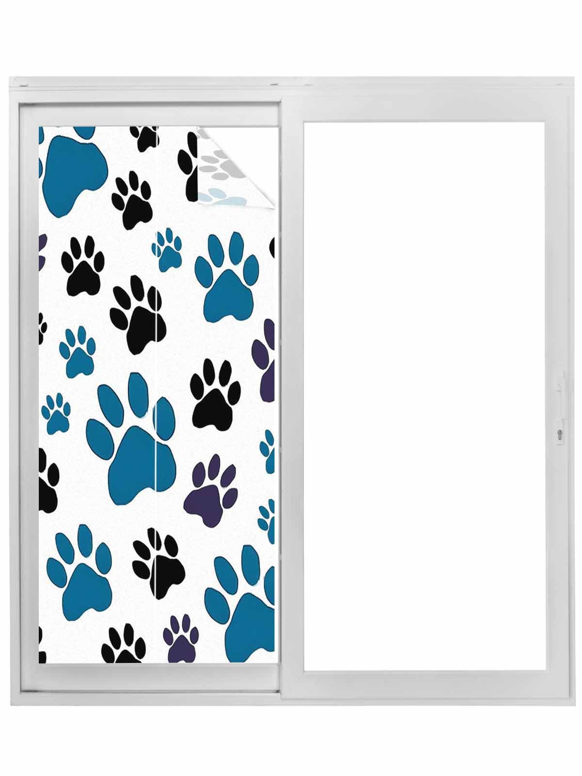 Blue Paw Print Window Privacy Film, Black Animals Cat Dog Colored ...