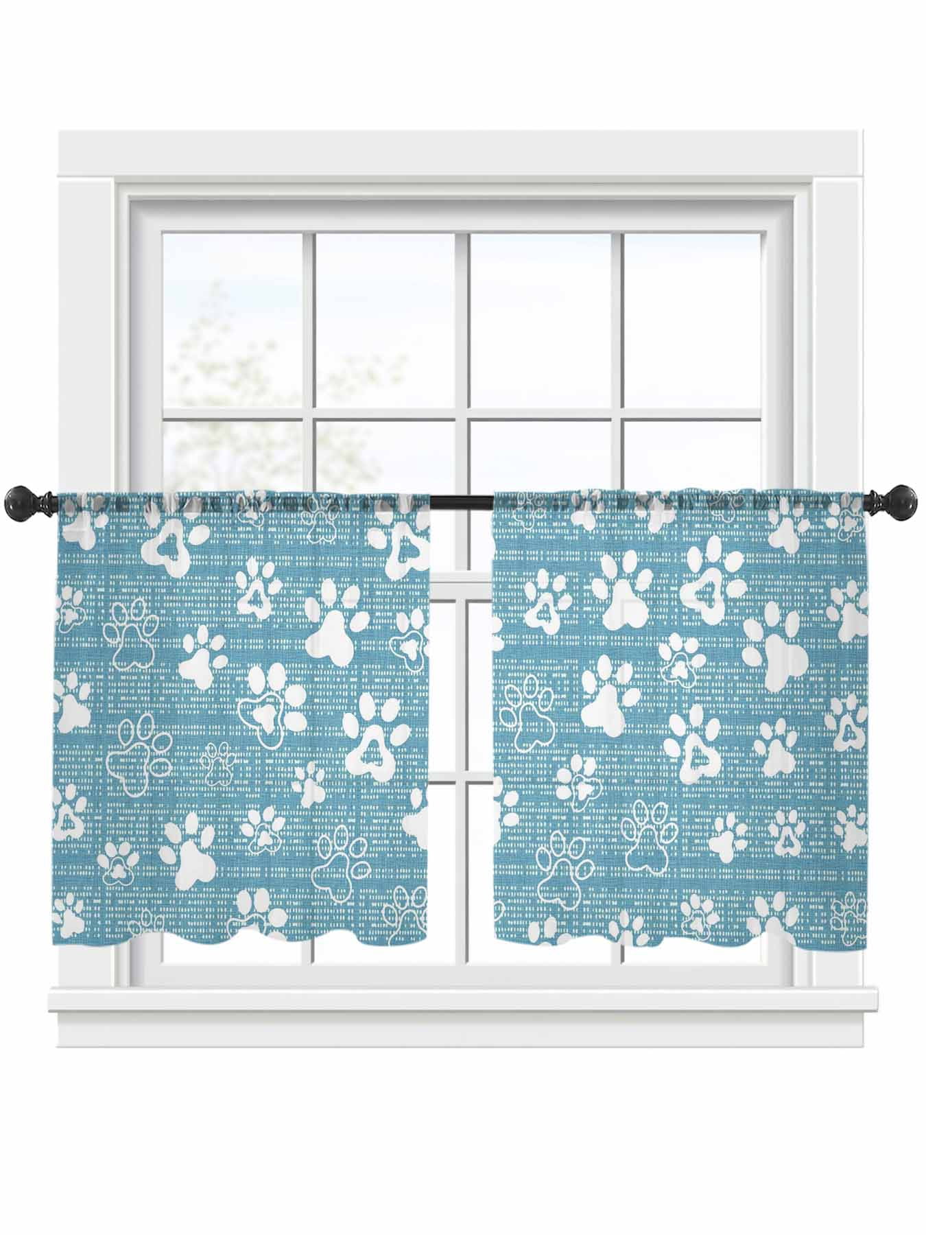 Blue Paw Print Window Sheer Curtain Modern Classic Blue White Animal ...