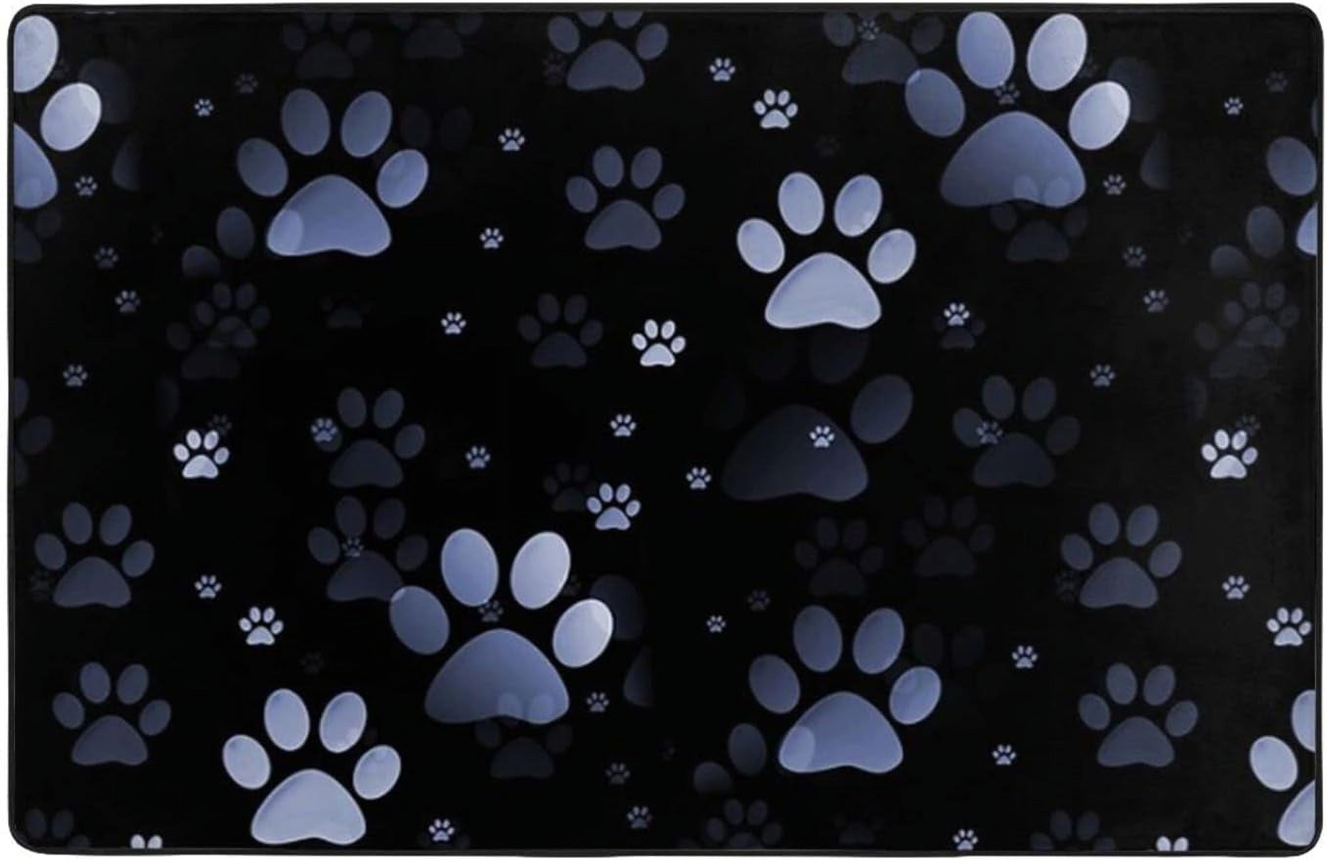 Blue Paw Prints Area Rugs Indoor Non Slip Soft Washable Carpet for ...
