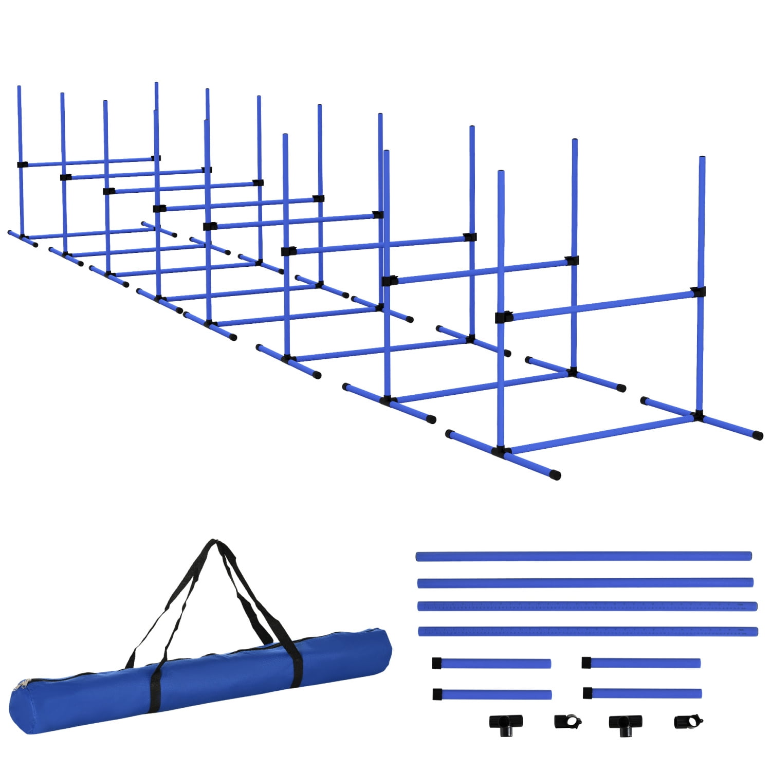 Blue PawHut 8-Piece Adjustable Height Jump Bars Dog Agility Training ...