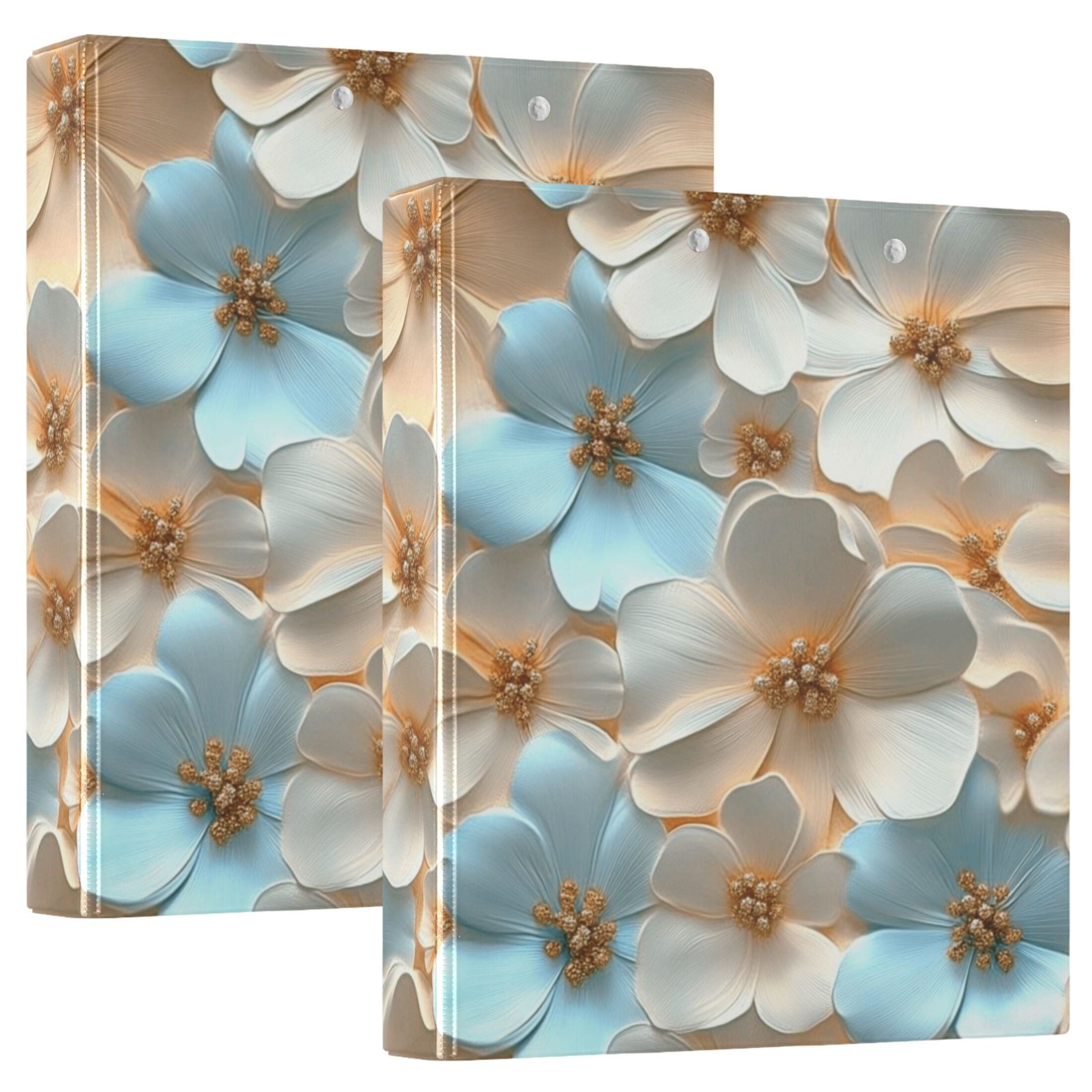 Blue Peach 3d Flowers Hardcover 3 Ring Binder 1.5” Round Rings Letter ...