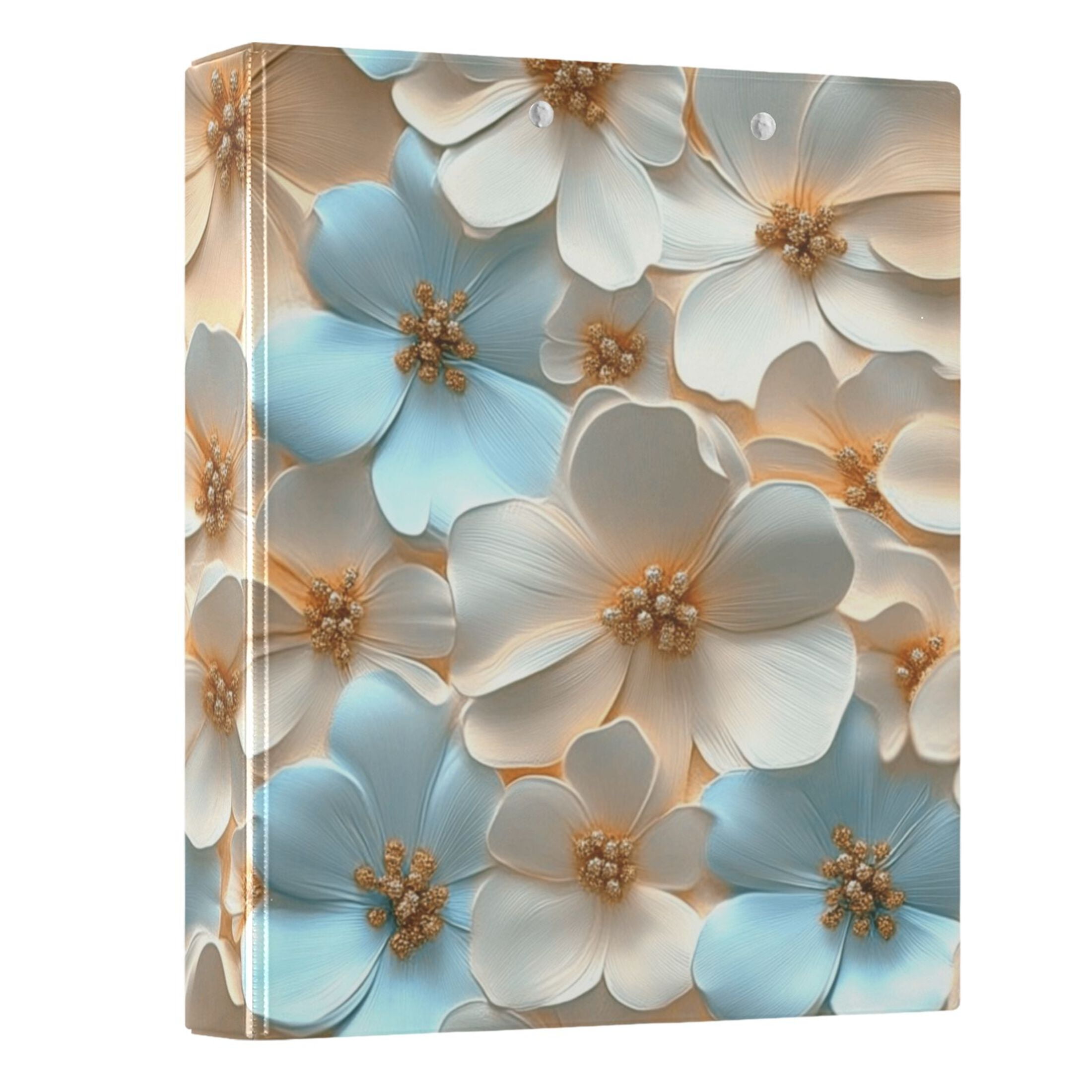 Blue Peach 3d Flowers Hardcover 3 Ring Binder 1.5” Round Rings Letter ...