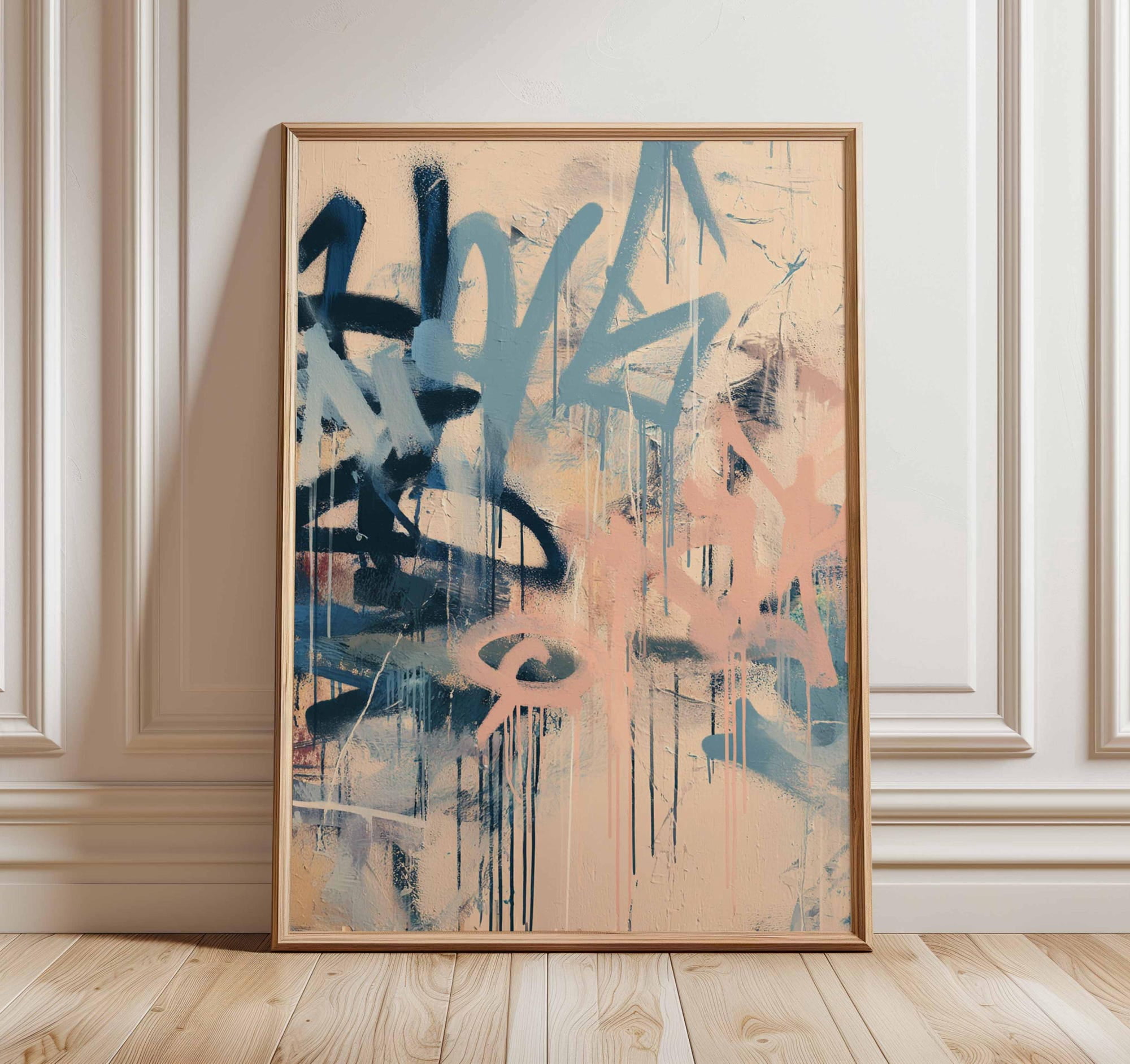 Blue Peach Abstract Graffiti Art Modern Street Art Print Urban Wall ...