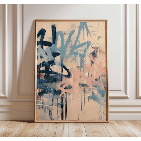 Blue Peach Abstract Graffiti Modern Street Urban Expressive, Unframed ...