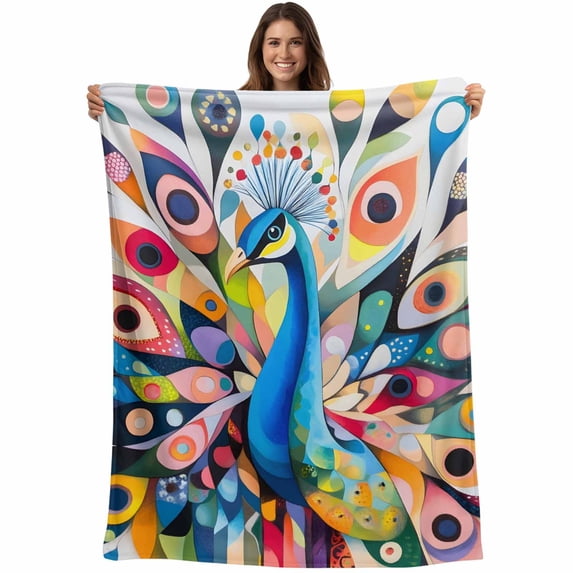 Blue Peacock Blanket Soft Cozy Warm Throw Blanket for Couch, Plush ...