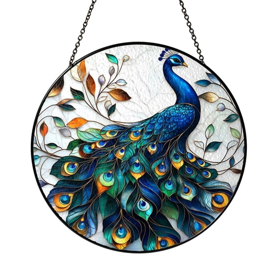 Blue Peacock Faux Stained Glass Window Hanging - Walmart.com