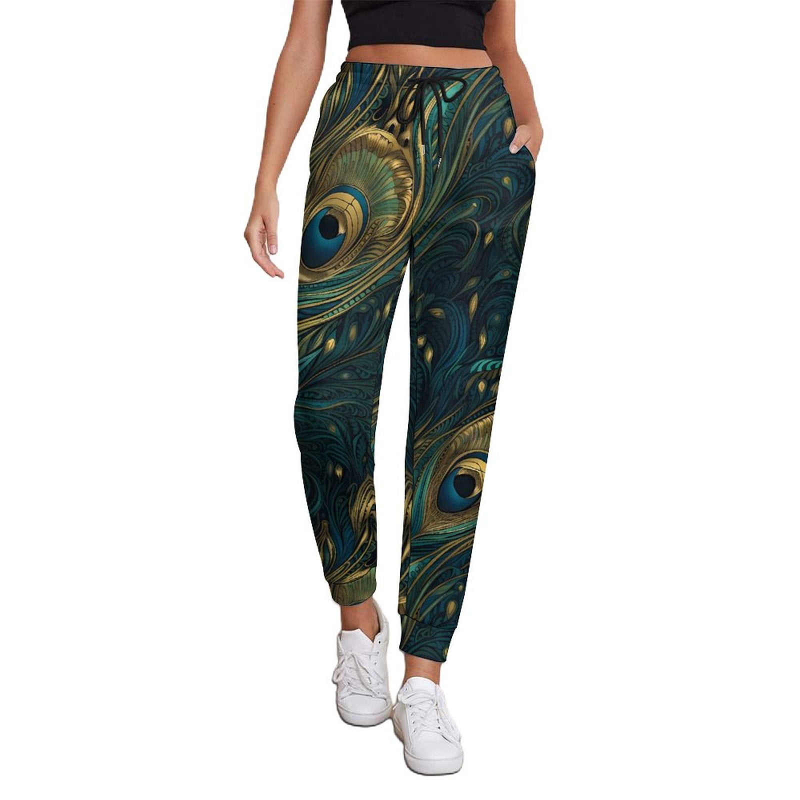 Blue Peacock Feather Pants Animal Print Elegant Oversize Sweatpants ...