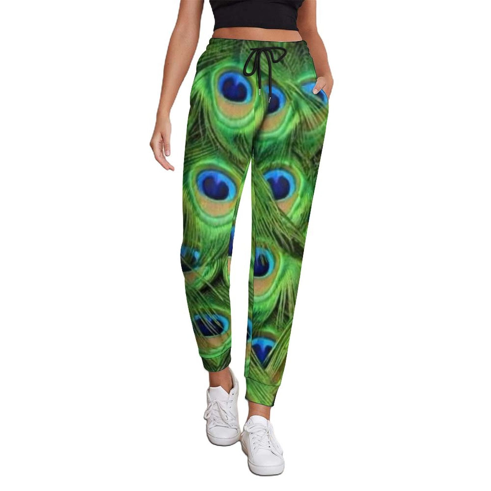 Blue Peacock Feather Pants Animal Print Elegant Oversize Sweatpants ...