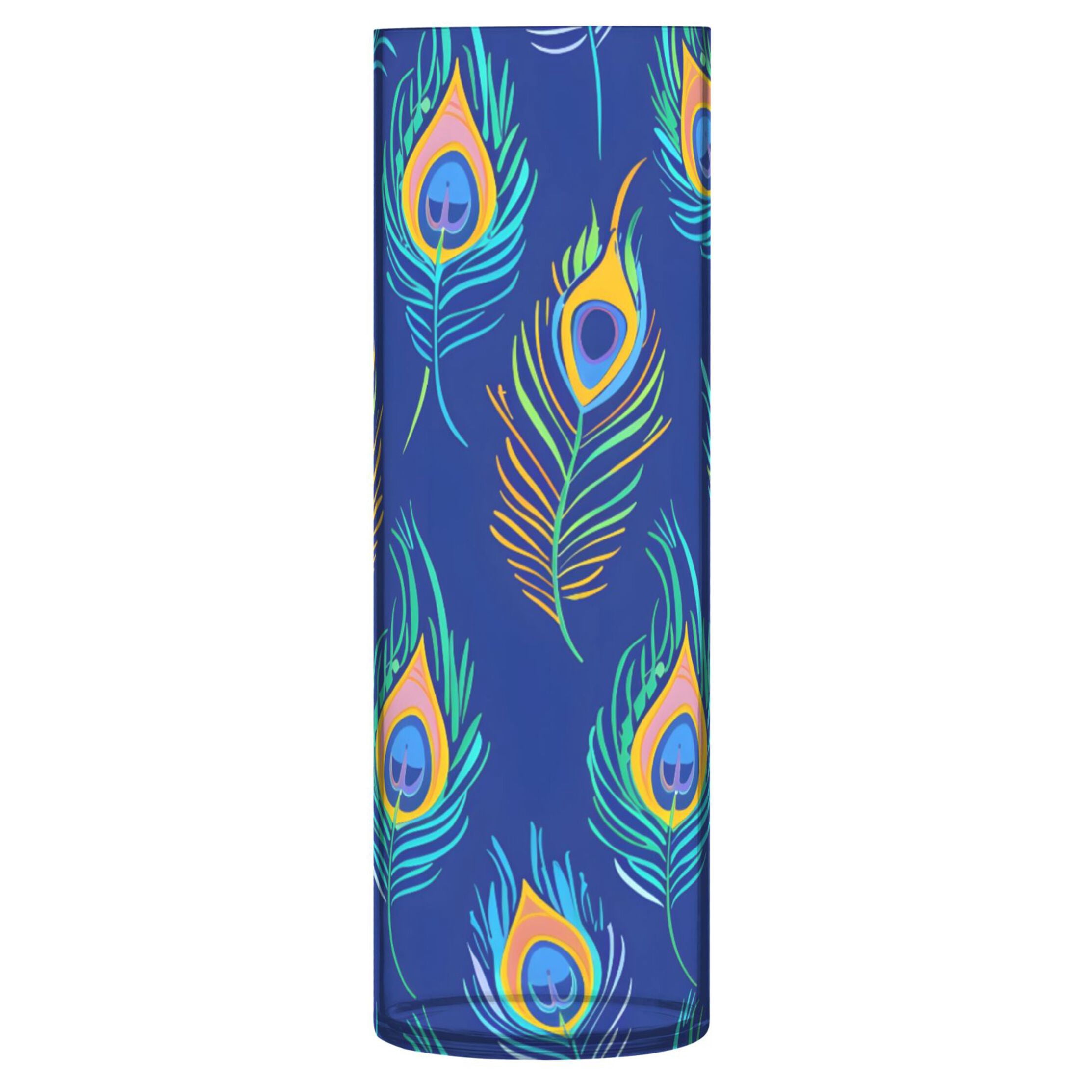 Blue Peacock Feathers Pattern Vase Flower Vase Clear Unbreakable ...