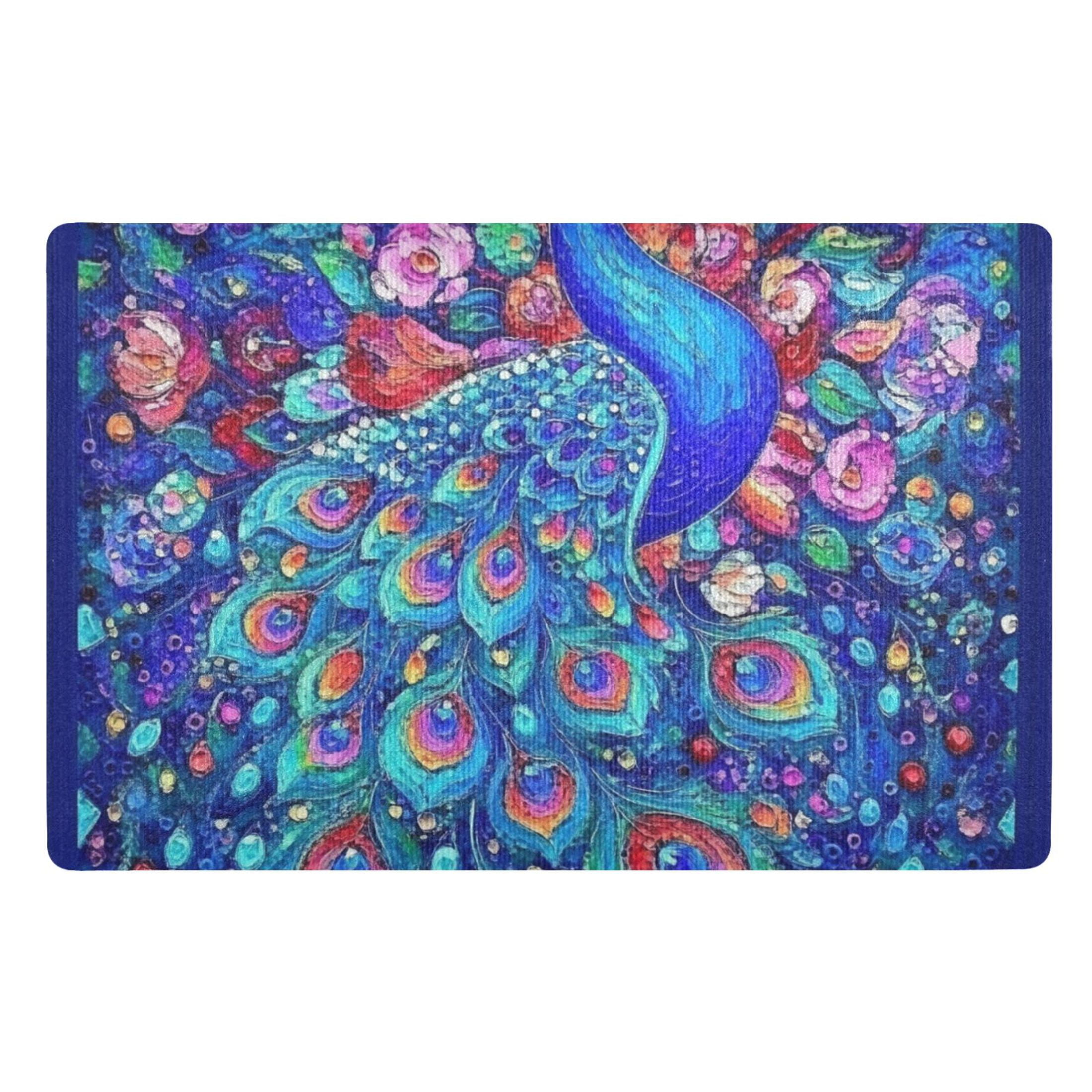 Blue Peacock Floor Door Mat Outdoor Indoor for Home Entrance Welcome ...