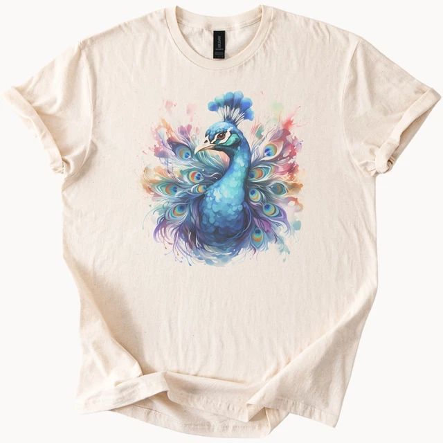 Blue Peacock Graphic Shirt Watercolor Bird Art Nature Inspired Tee ...