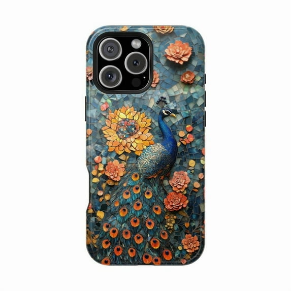 Blue Peacock Mosaic Ornamental Floral Art Case with iPhone 17 to 11 Pro ...