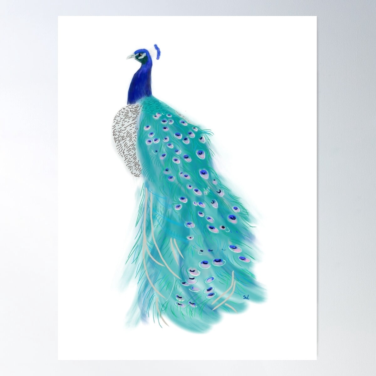 Blue Peacock Painting Poster Wall Art, Modern Wall Decor For Living ...