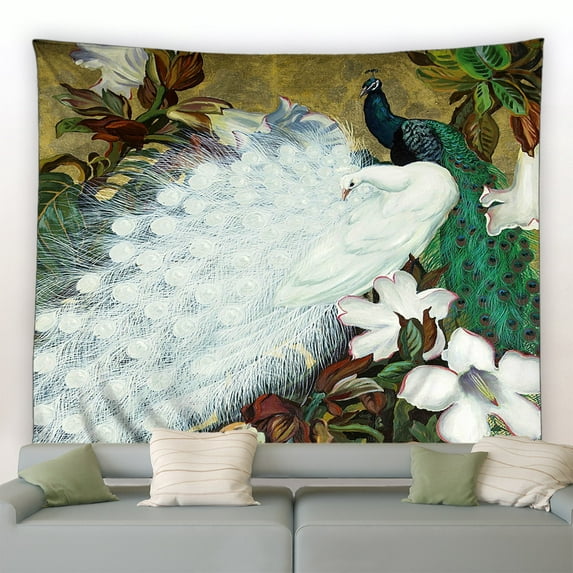 Blue Peacock Peony Flower Butterfly Bird Green Bamboo Plant Chinese ...