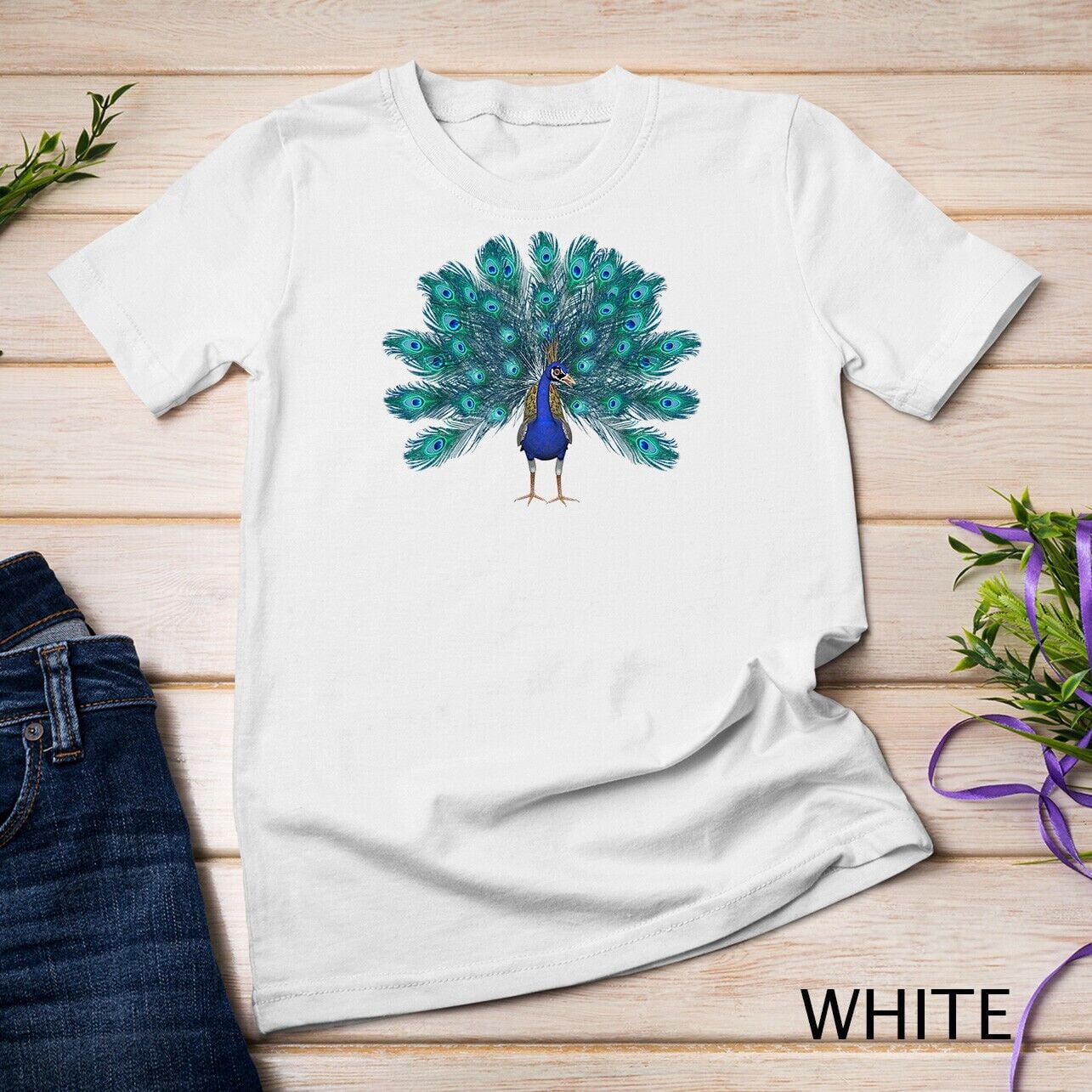 Blue Peacock Print T-Shirt Teal Feathers Clothes Unisex T-Shirt ...